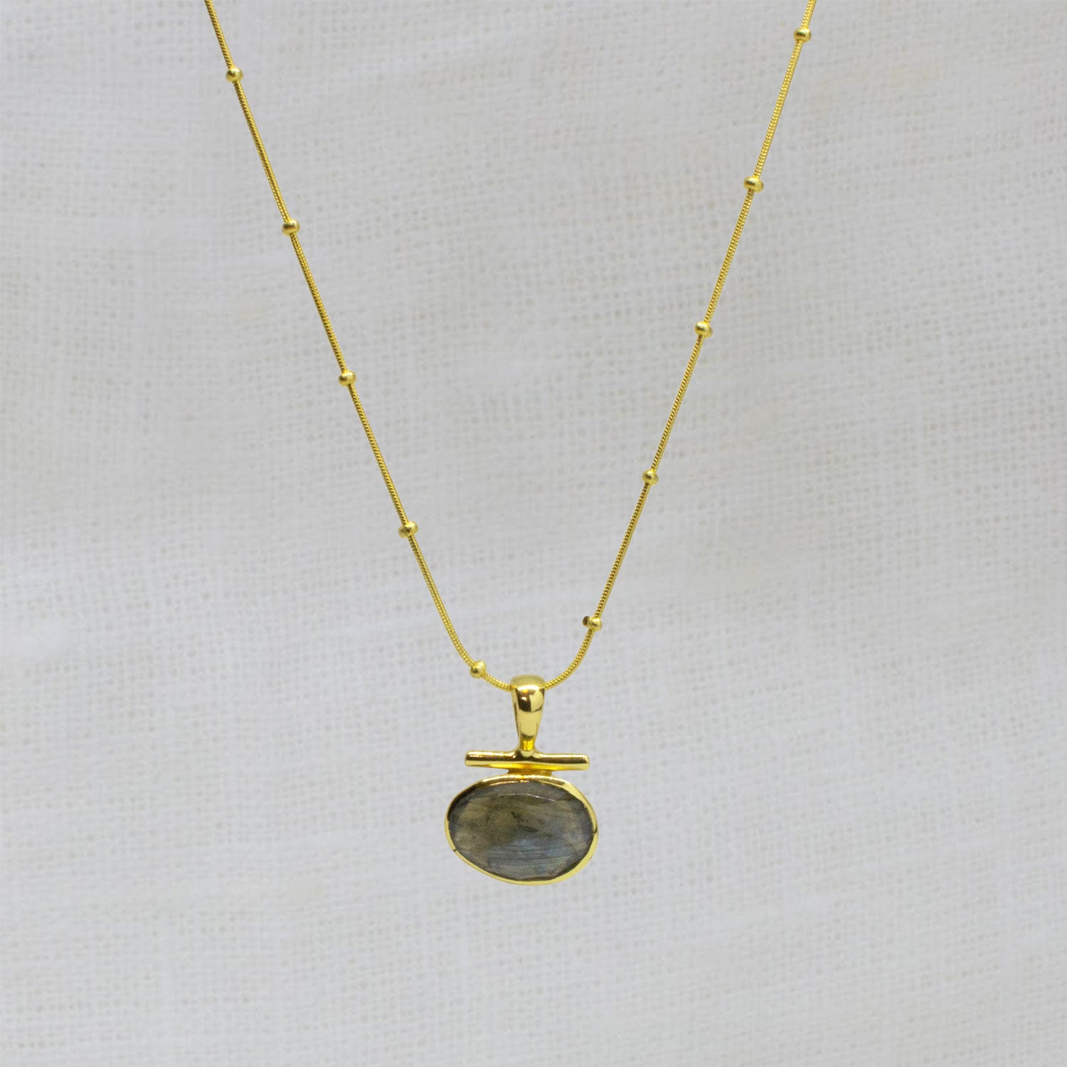 Gemstone and Gold Bar Pendant Necklace
