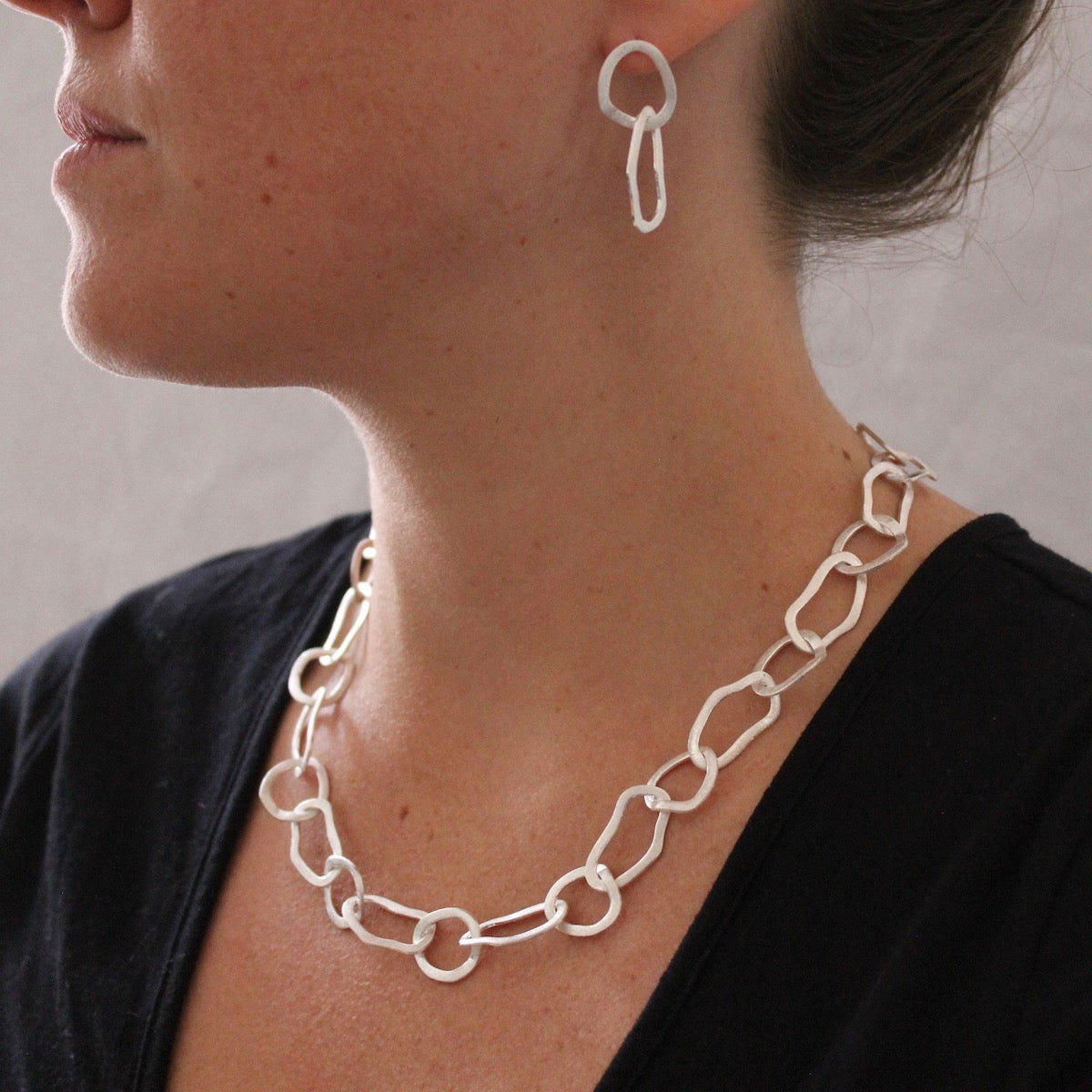 Brushed Silver Organic Shapes Necklace – Beyond Biasa